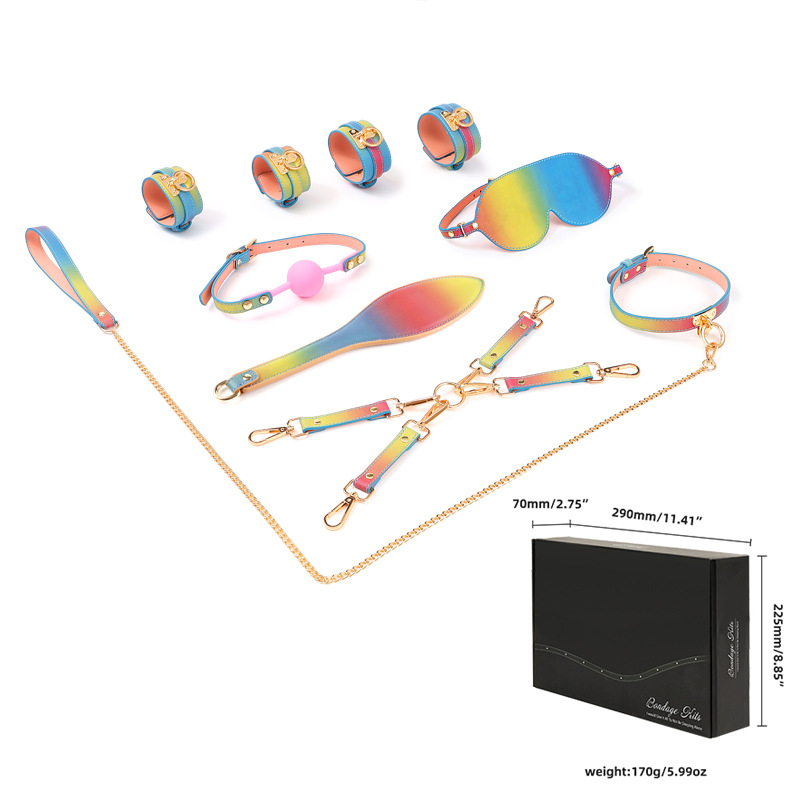 Fun 8 pieces OF SM color reflective bondage set,New SM good leather